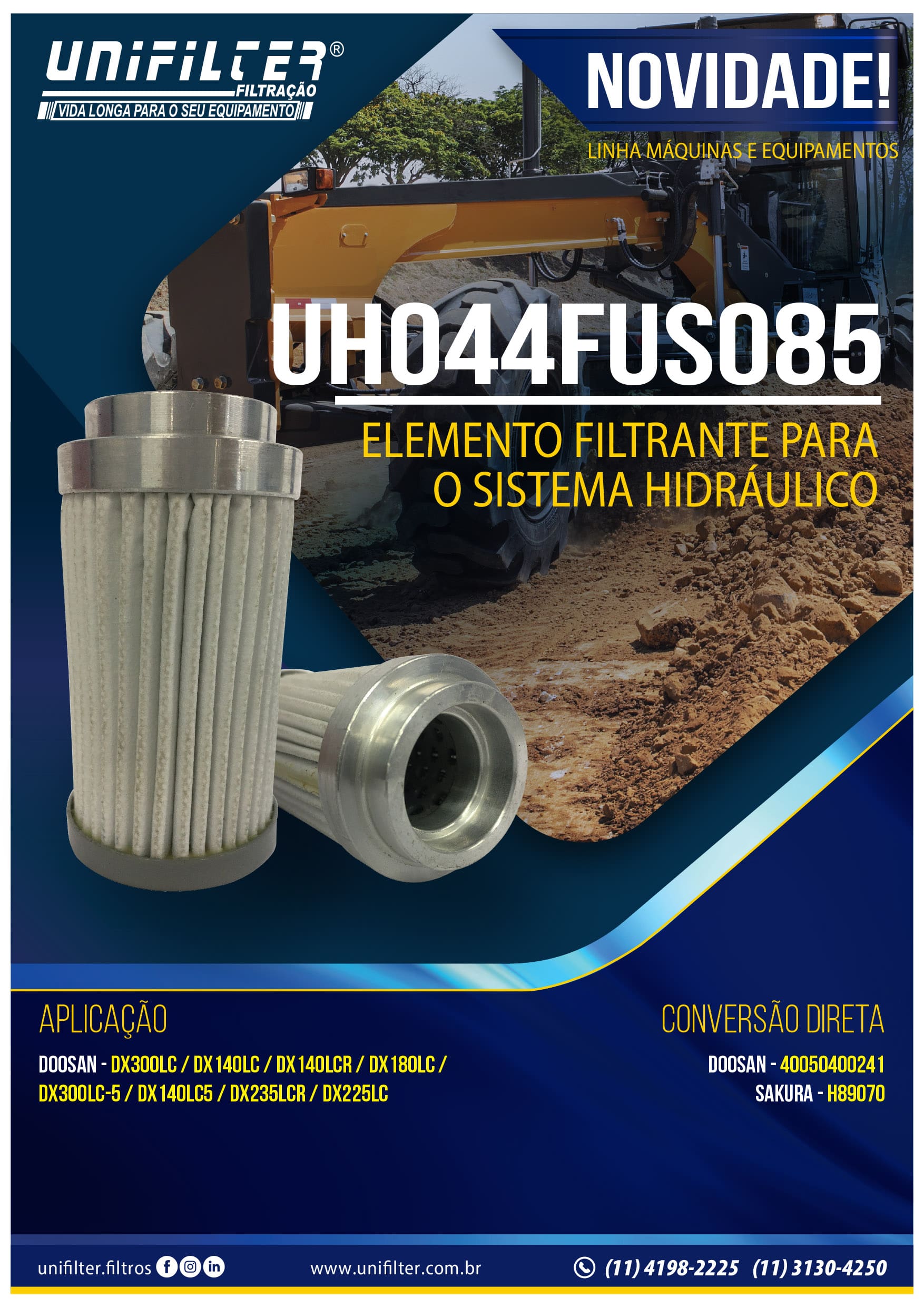 UH044FUS085 - Elemento Filtrante do Sistema Hidráulico - Unifilter